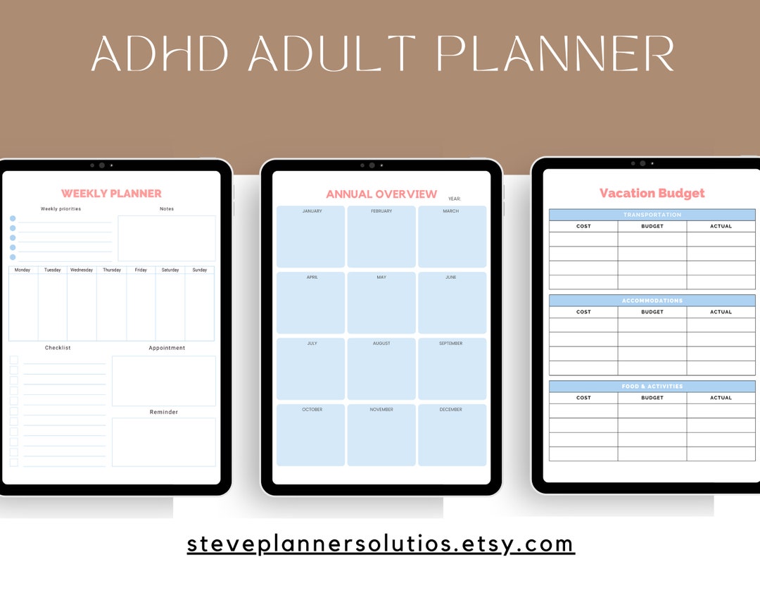 Digital ADHD Adult Planner, Printable Workbook, Productivity Organizer ...