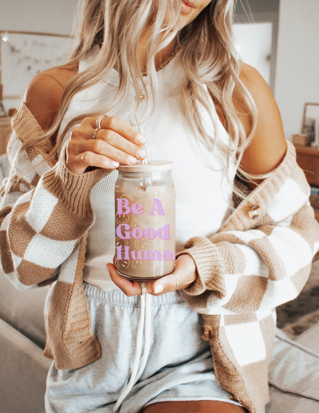 Be A Good Human Smiley Face Glass Tumbler - 16oz Clear Tempered Glass ...