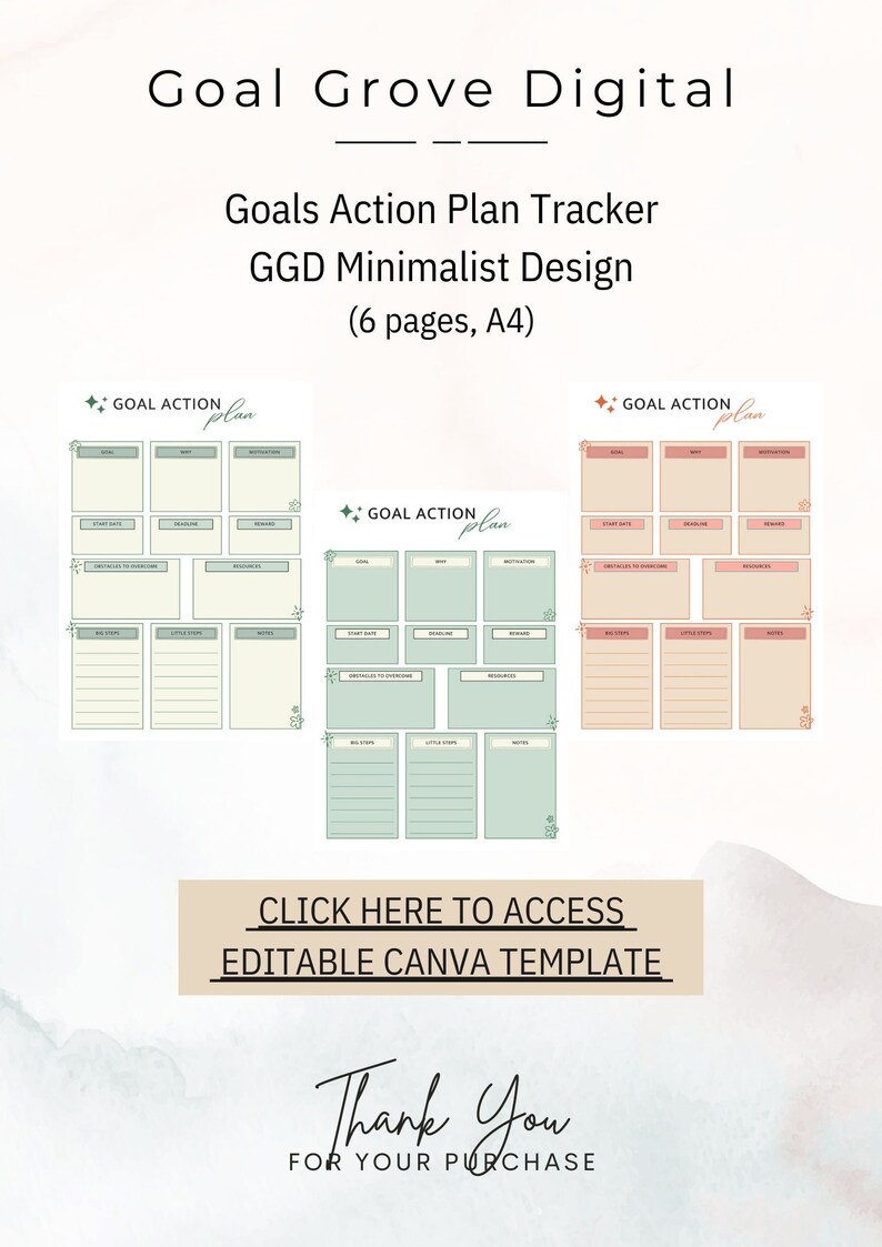 Goal Actions Plan Tracker - Canva Template - Etsy