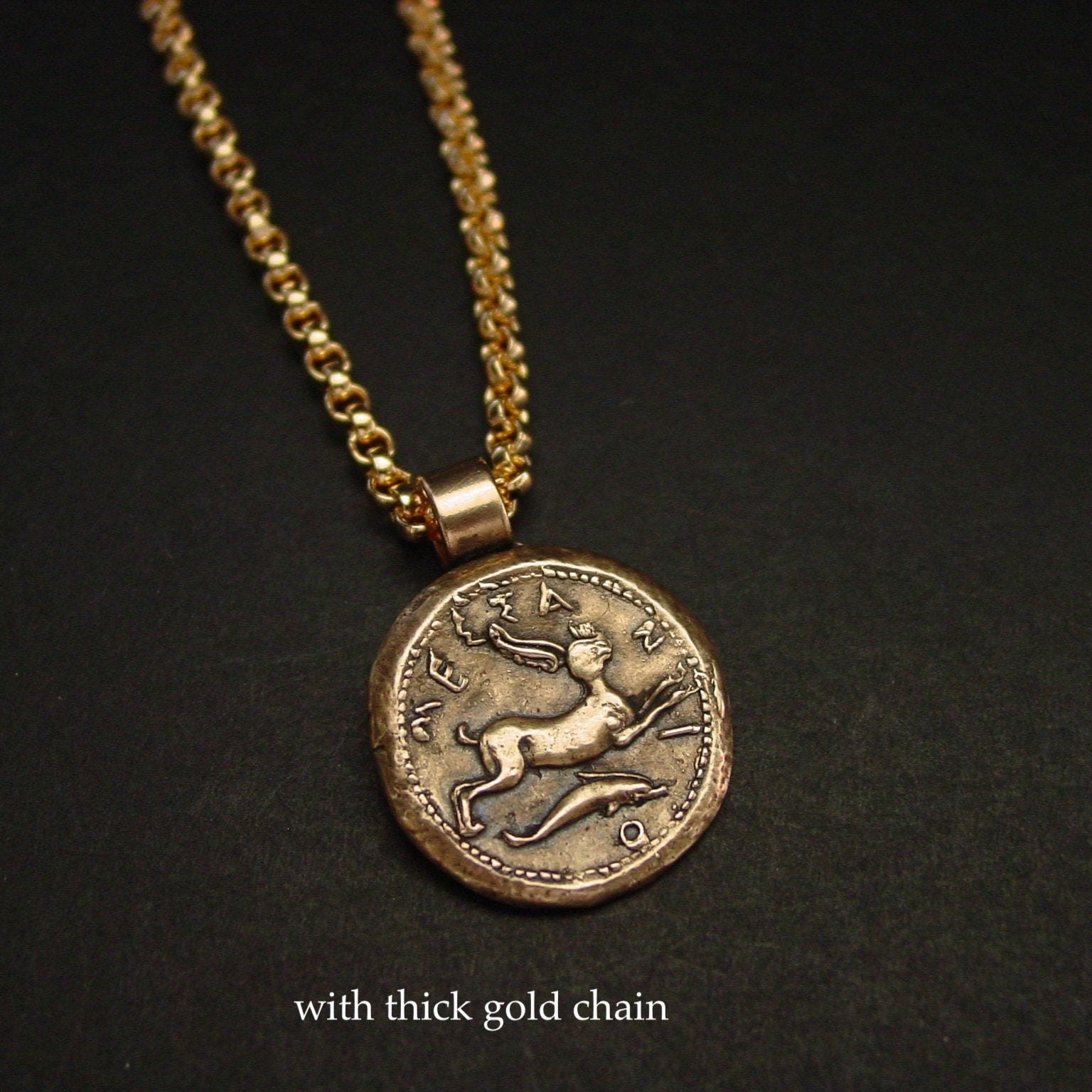 Antiqued Hare and Dolphin Ancient Coin Pendant Rabbit | Etsy