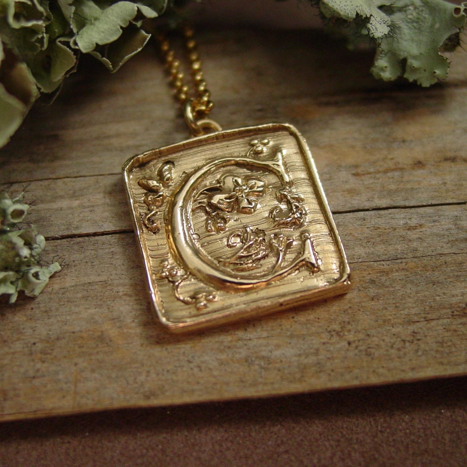 Hand-carved Gothic Letter “C” Initial Necklace – Gold, Bronze or Silver ...