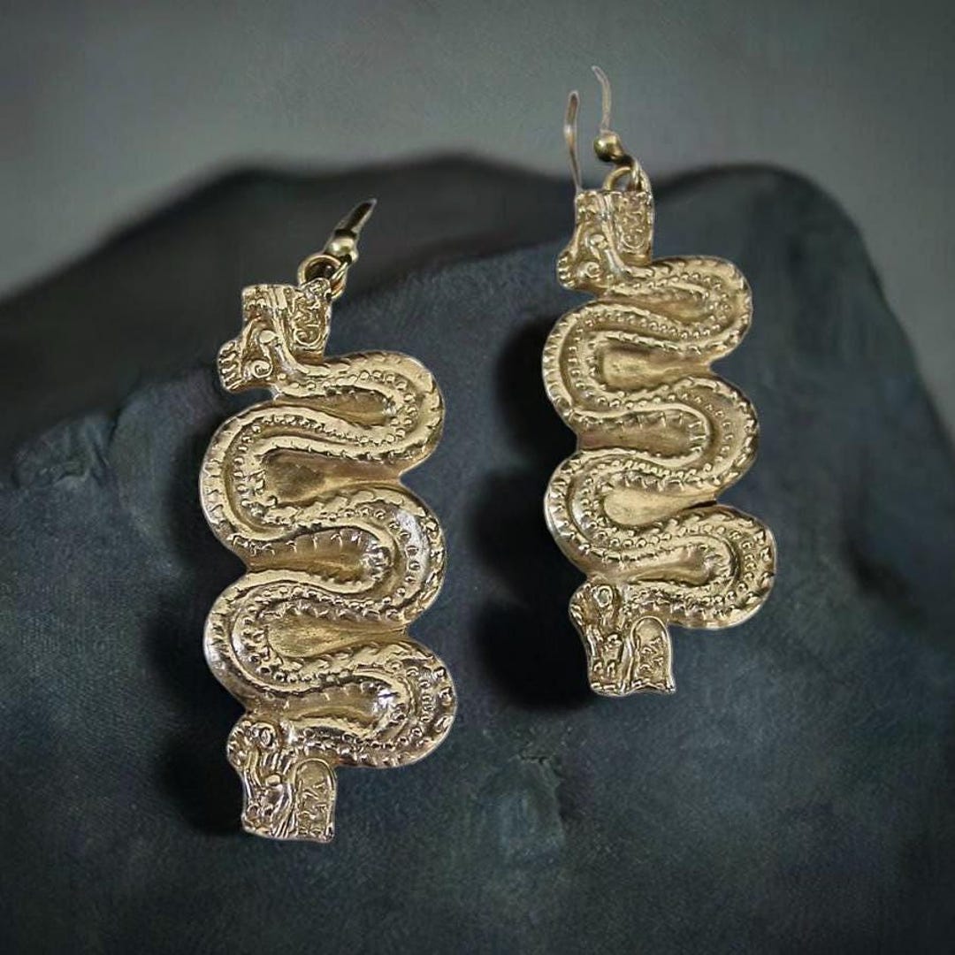 Quetzalcoatl Aztec Two Headed Plumed Serpent Earrings: Hand Carved ...
