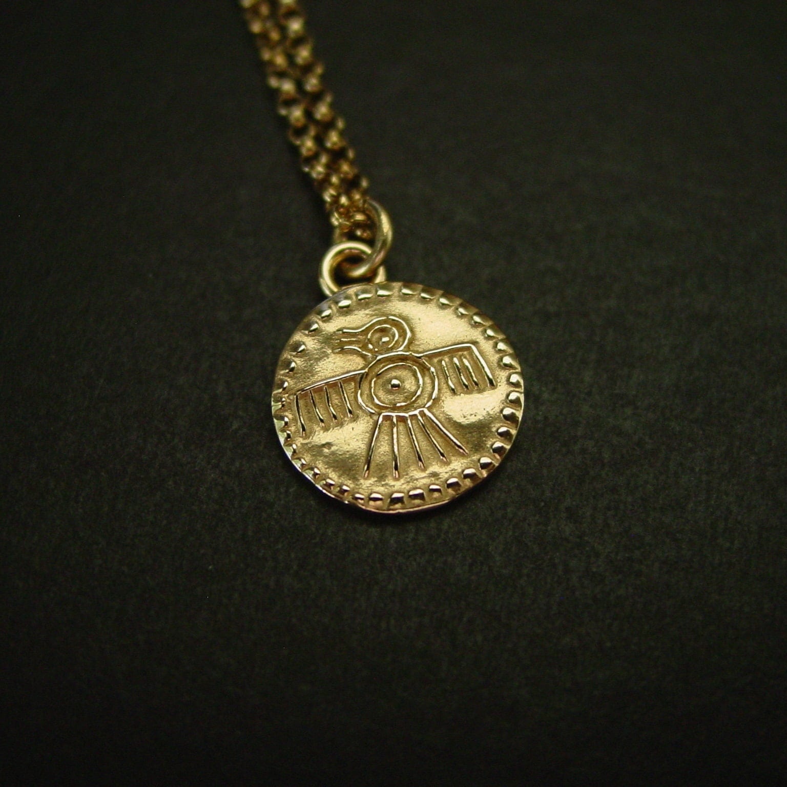 Quetzal Necklace: Hand Carved Bronze Aztec Bird Pendant With Gold ...