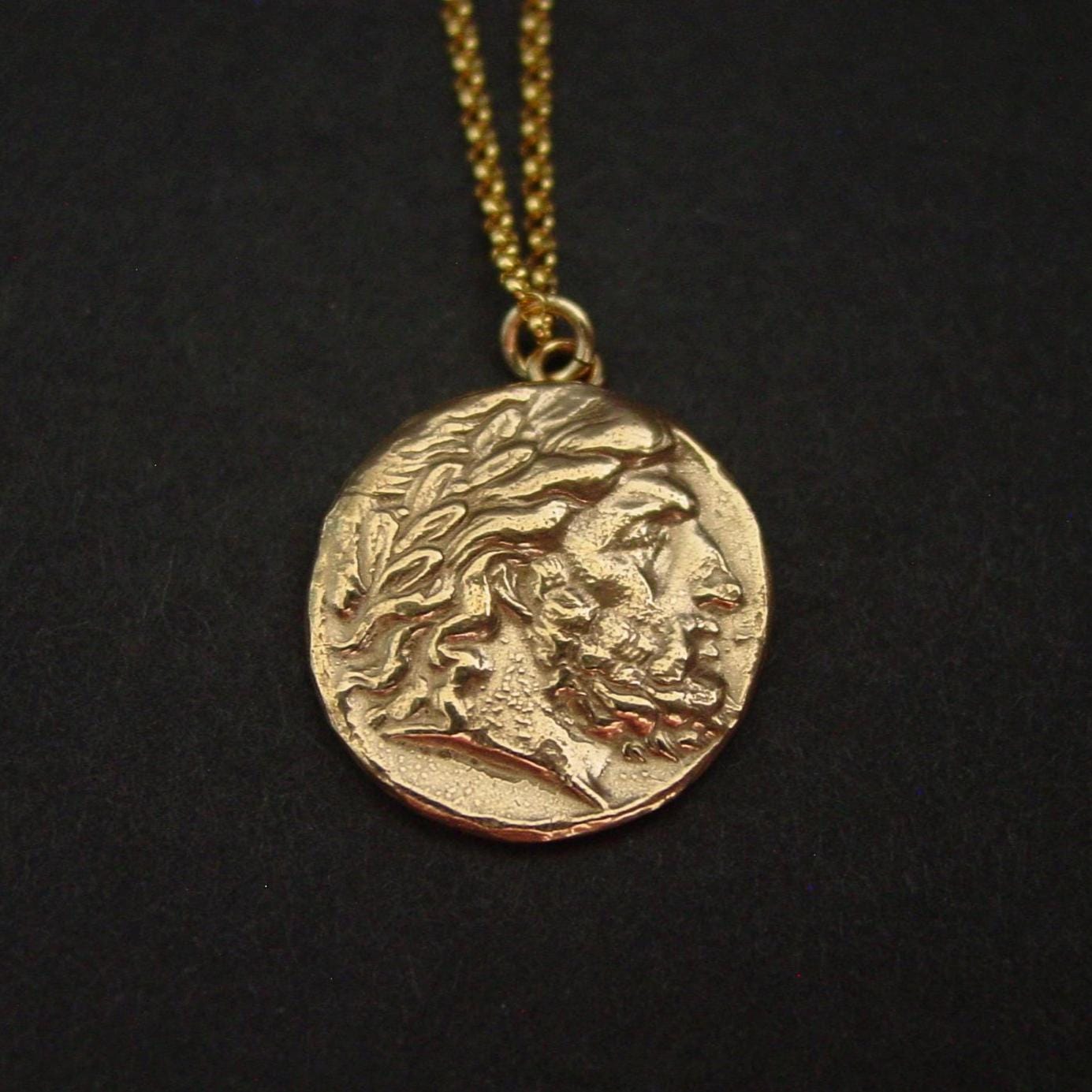 Ancient Greek Zeus Coin Pendant Necklace - Handcrafted Mythological ...