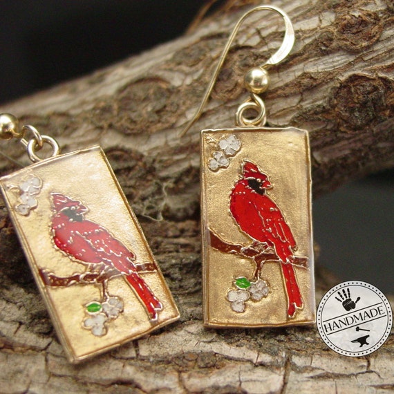 Red cardinal bird earrings store