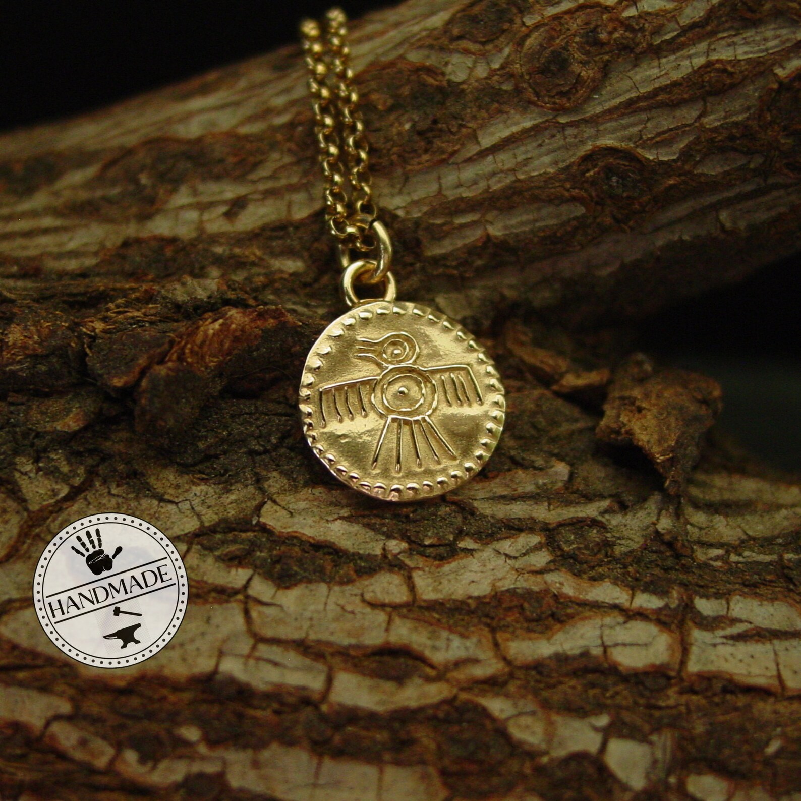 Quetzal Necklace: Hand Carved Bronze Aztec Bird Pendant With Gold ...