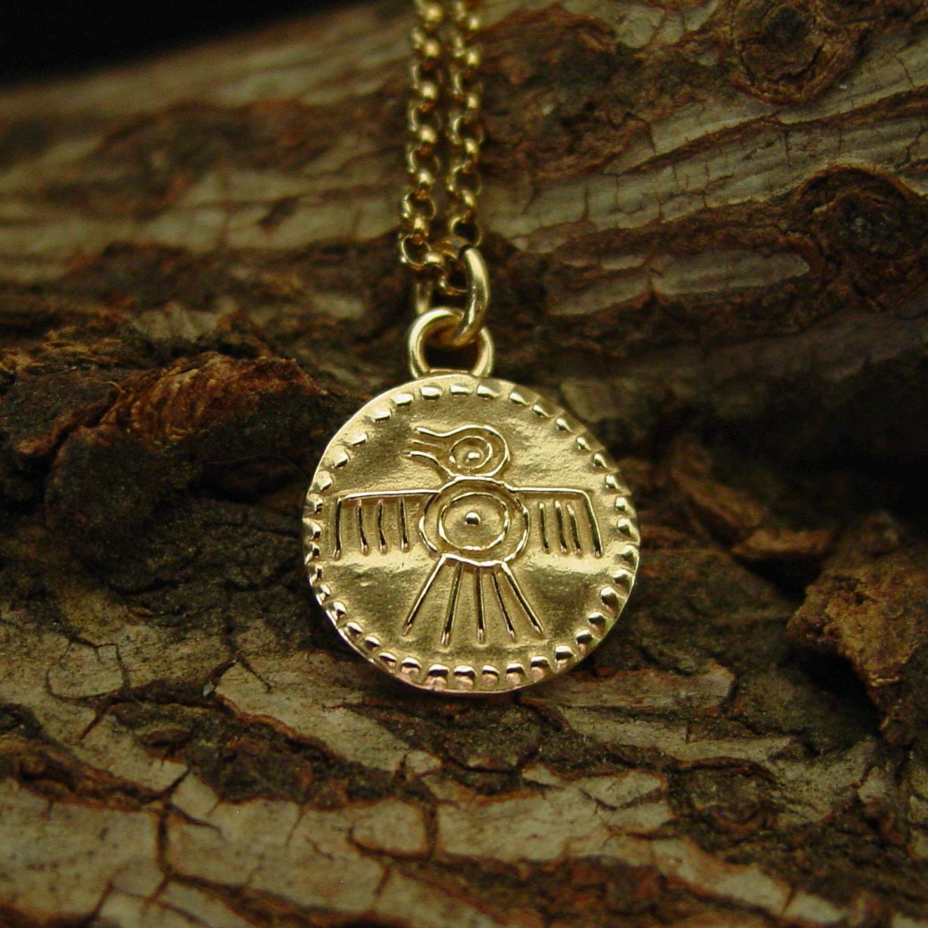 Quetzal Necklace: Hand Carved Bronze Aztec Bird Pendant With Gold ...
