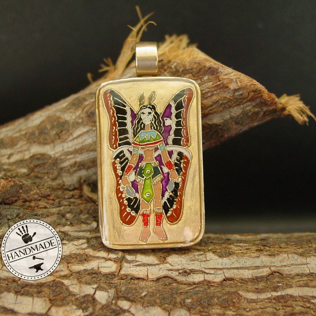 Itzpapalotl Aztec Warrior Goddess Pendant Hand Painted Obsidian ...