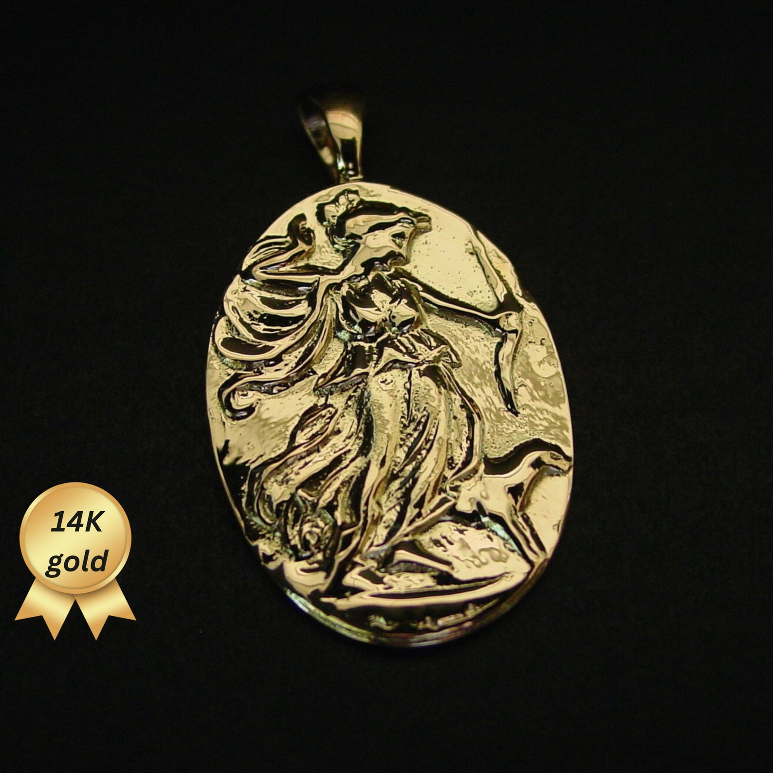 Artemis Goddess Cameo Pendant Necklace - Solid 14k Yellow GOLD ...