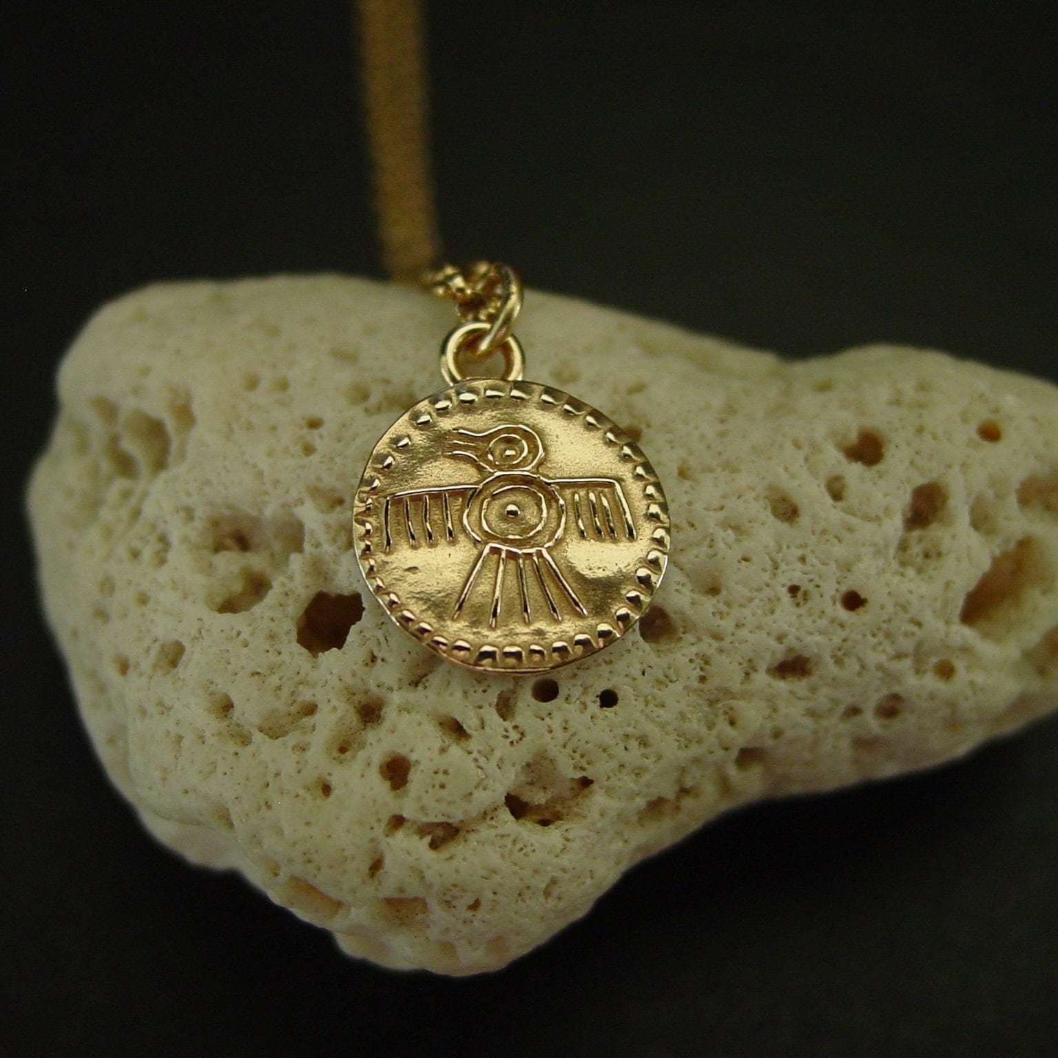 Quetzal Necklace: Hand Carved Bronze Aztec Bird Pendant With Gold ...