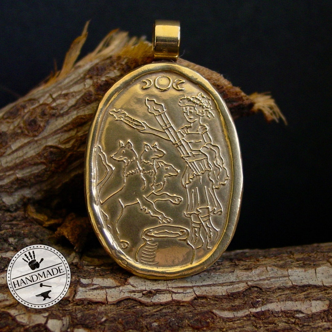 Hecate Pendant With Her Three Headed Dog Cerberus - Hand Carved Hekate ...