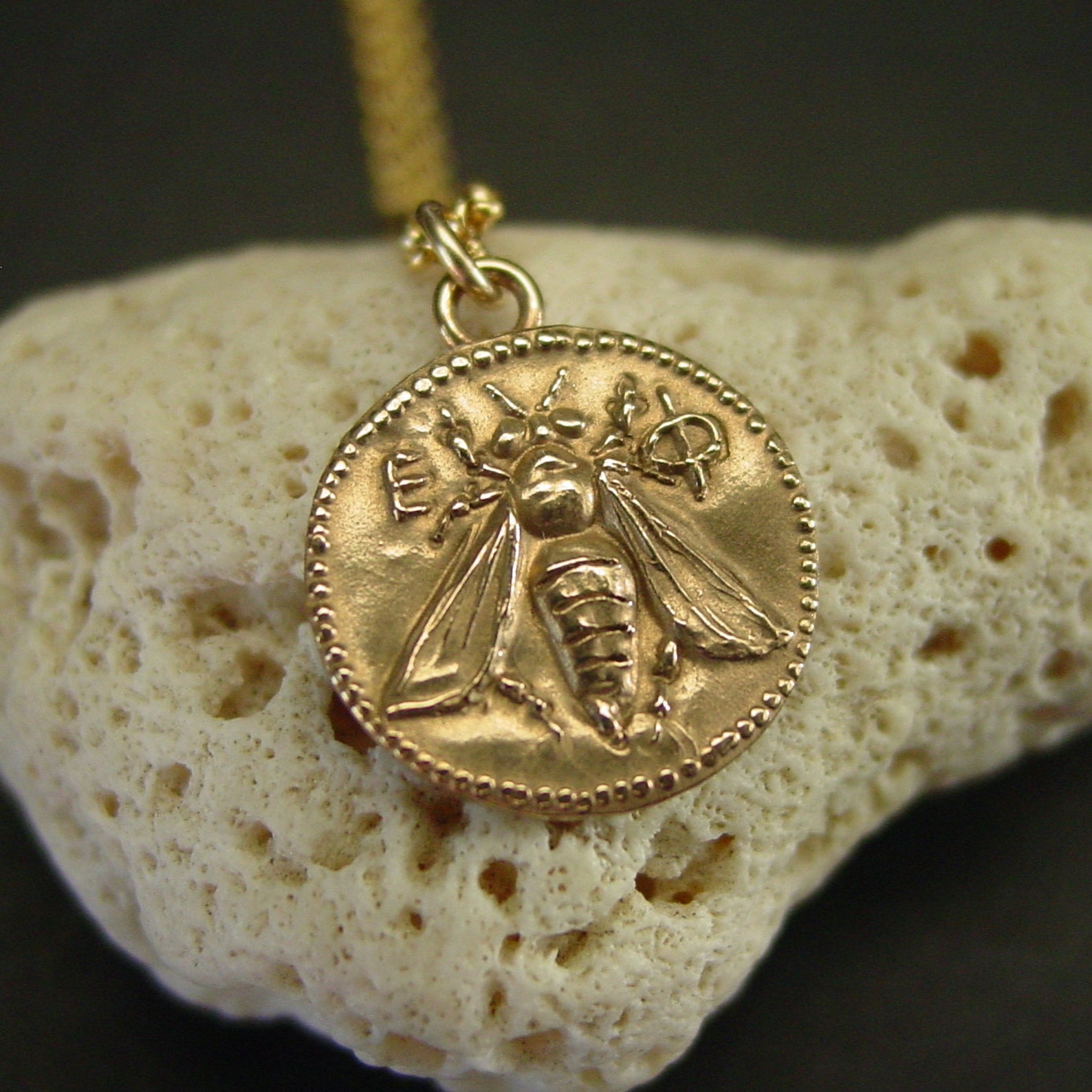 Honey Bee Necklace: Hand-carved Ancient Greek Coin Pendant - Honeybee ...