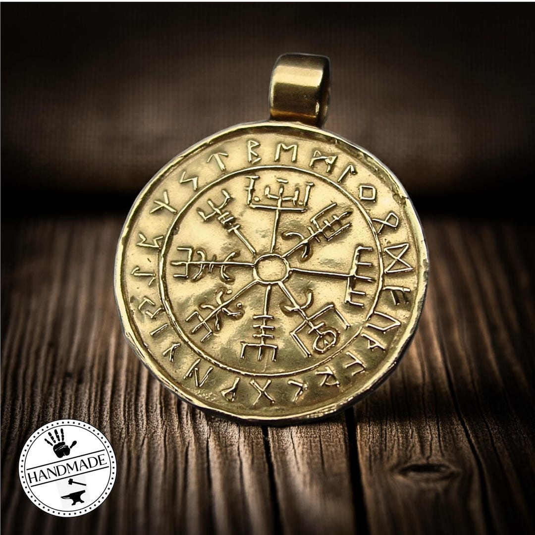 Wayfinder Pendant: Hand-carved Bronze Nordic Vegvisir Viking Compass ...