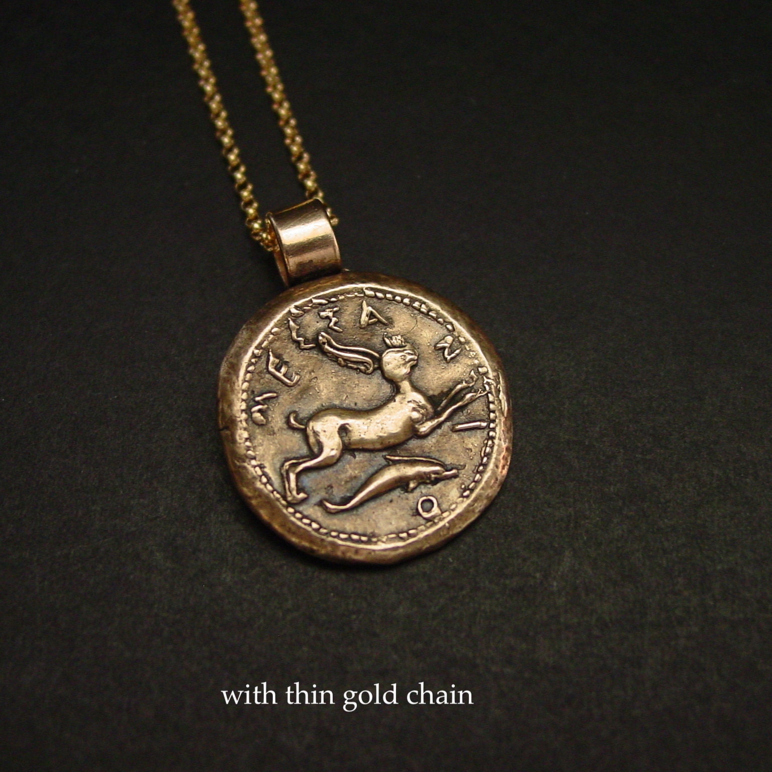 Antiqued Hare and Dolphin Ancient Coin Pendant Rabbit | Etsy