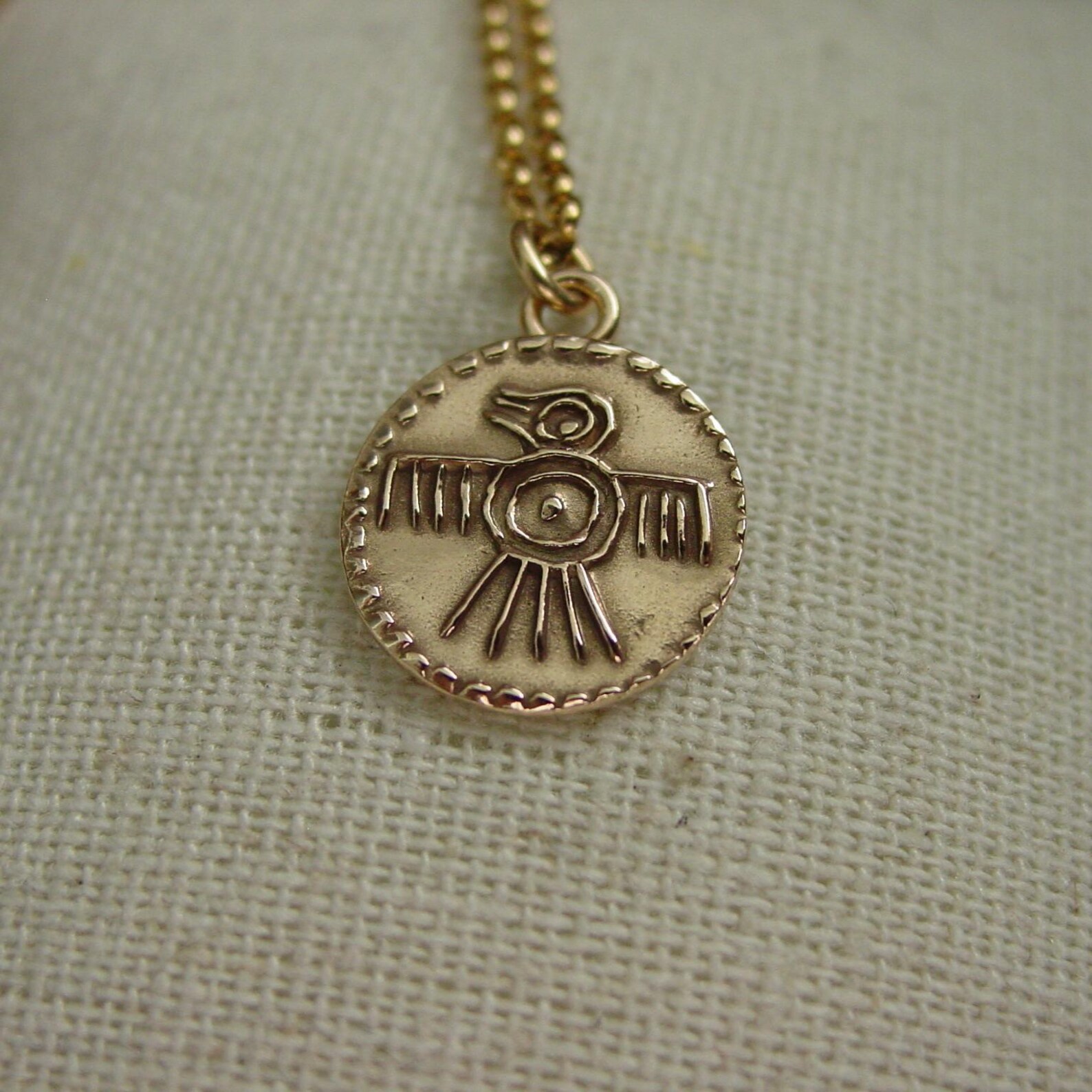 Quetzal Necklace: Hand Carved Bronze Aztec Bird Pendant With Gold ...