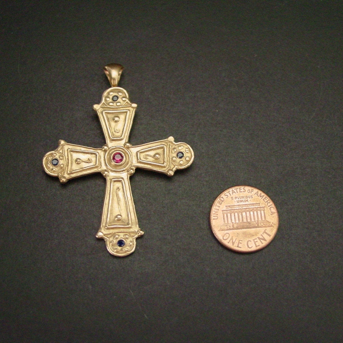 Large Byzantine Cross Necklace with Garnet and Sapphires | Etsy