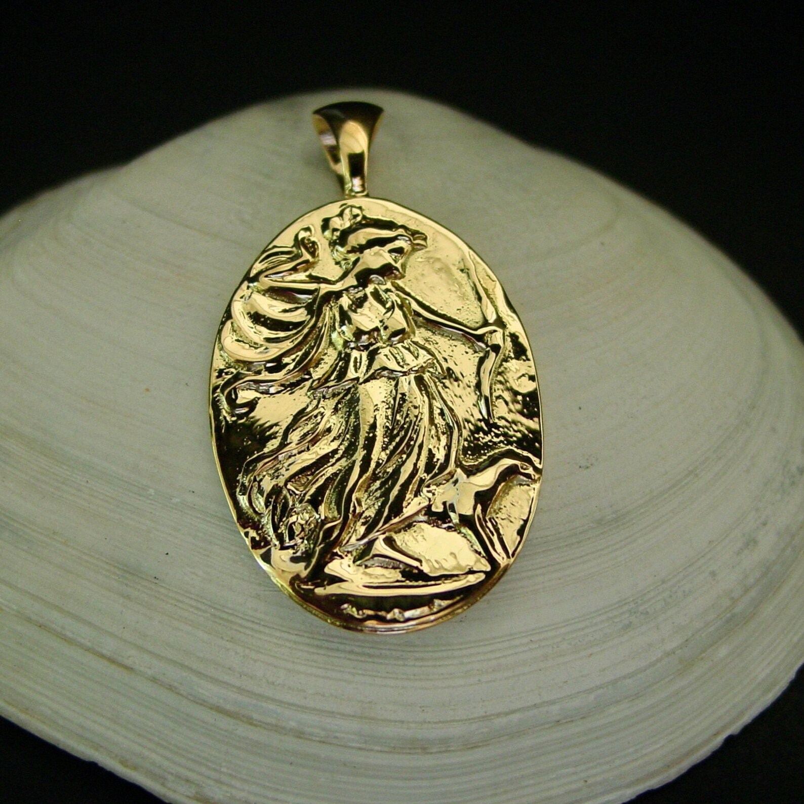 Artemis Goddess Cameo Pendant Necklace - Solid 14k Yellow GOLD ...