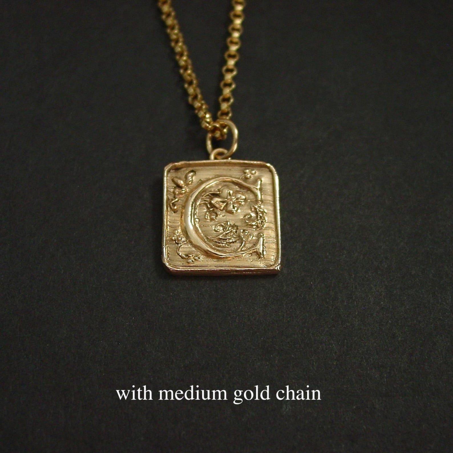 Hand-carved Gothic Letter “C” Initial Necklace – Gold, Bronze or Silver ...