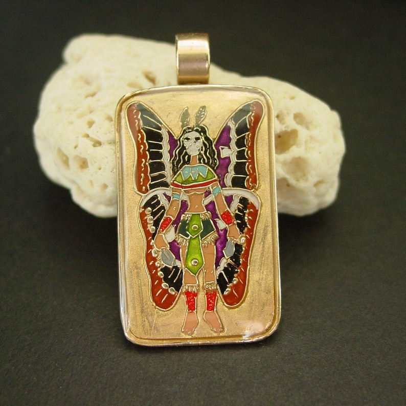 Itzpapalotl Aztec Warrior Goddess Pendant: Hand Painted Obsidian ...