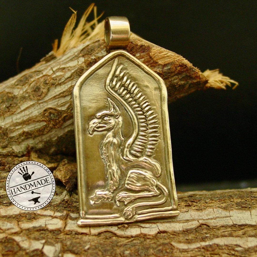 Gryphon Gargoyle Pendant: Hand Carved in Bronze - Etsy