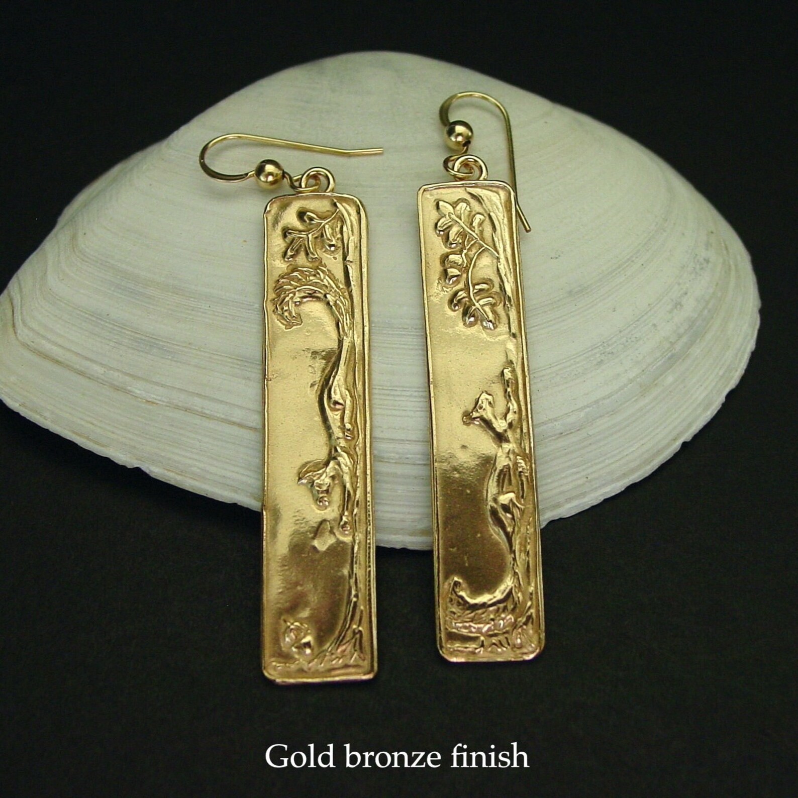 Squirrel on a Tree and Acorn Long Drop Earrings: Hand-carved Autumn ...