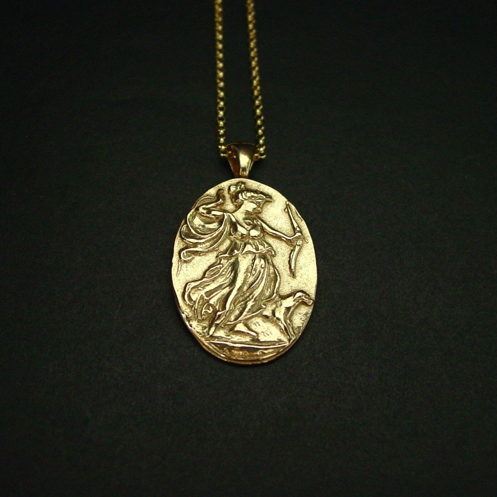 Artemis Goddess Cameo Pendant Necklace - Solid 14k Yellow GOLD ...