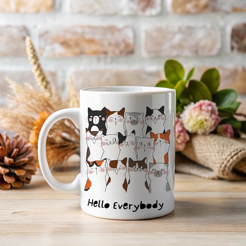 Ceramic Cat Mug Whimsical Design, Cute Cartoon Cat, Design Coffee Cup ...