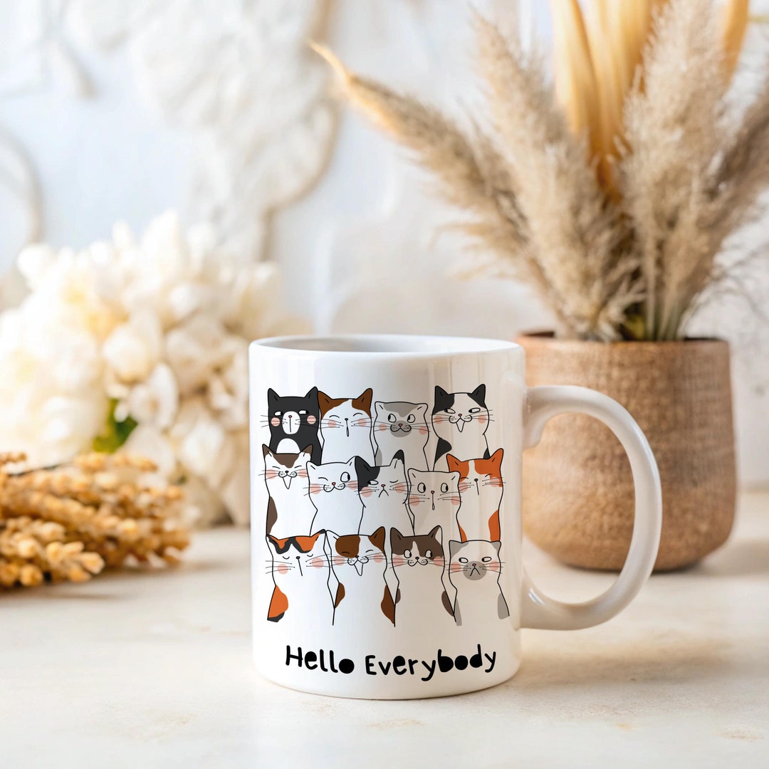 Ceramic Cat Mug Whimsical Design, Cute Cartoon Cat, Design Coffee Cup ...