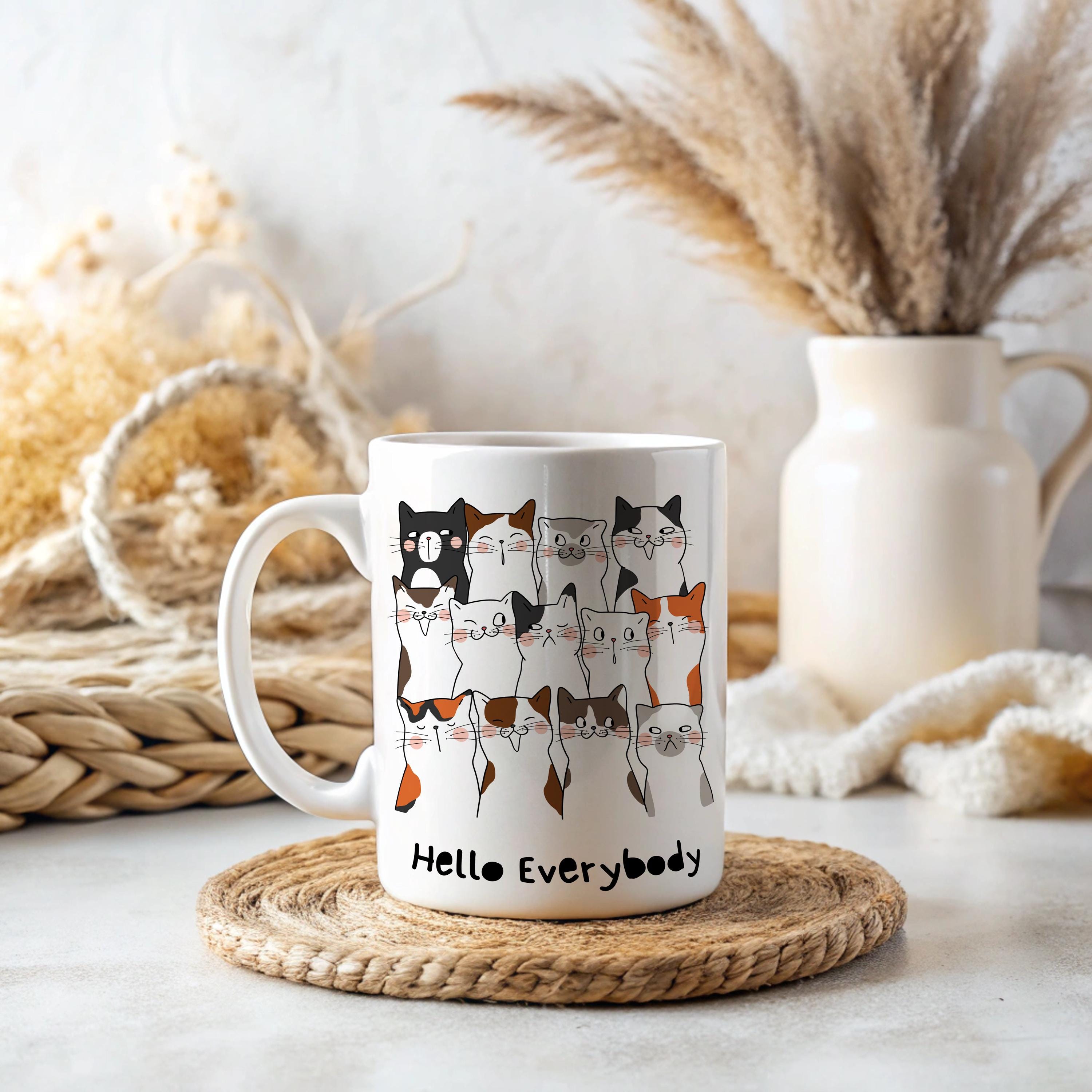 Ceramic Cat Mug Whimsical Design, Cute Cartoon Cat, Design Coffee Cup ...