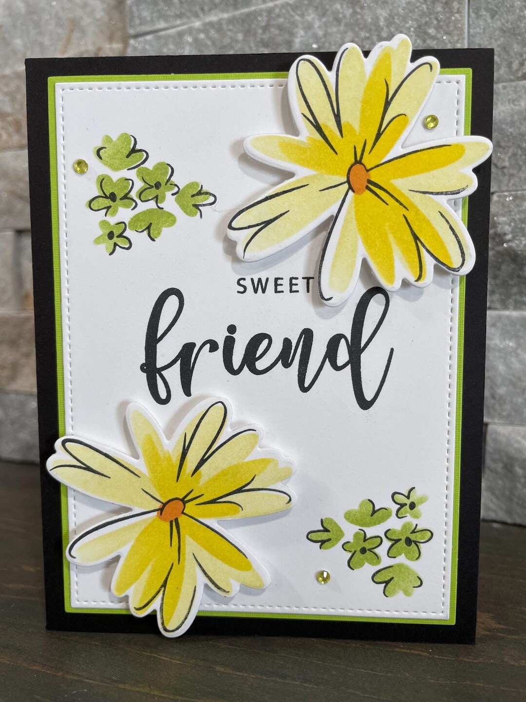 Floral Sweet Friend Card, Yellow & Green Blank Inside - Etsy