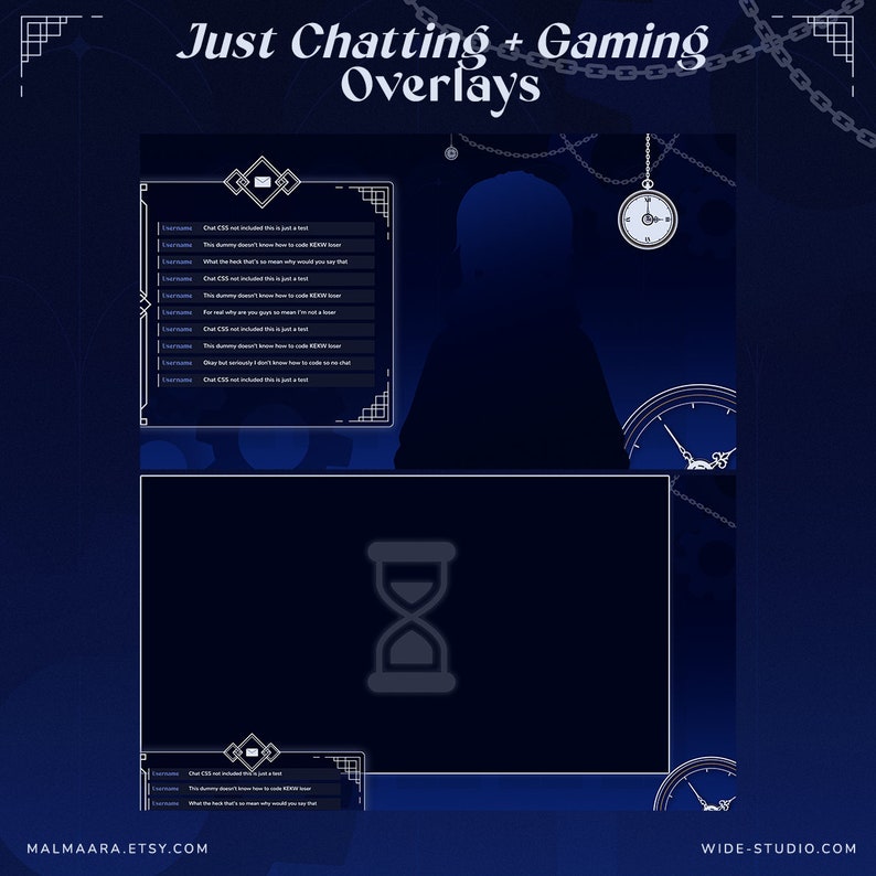 Blue Elegant Time Themed STATIC Stream Package Gaming Chatting Overlays ...