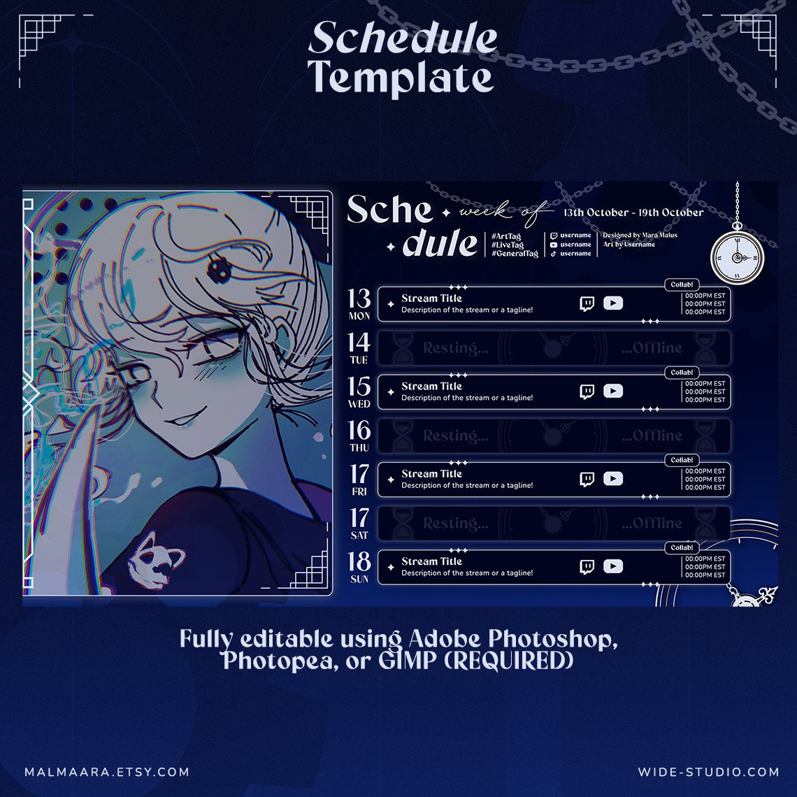 Blue Elegant Time Themed STATIC Stream Package | Gaming Chatting ...