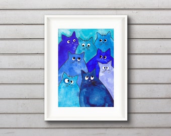 Whimsical cat art | Etsy