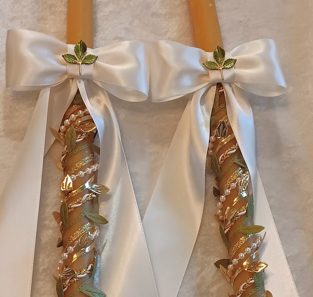 Orthodox Candle Set / Greek Olive Leaf Wedding Candles / Pure Beeswax ...