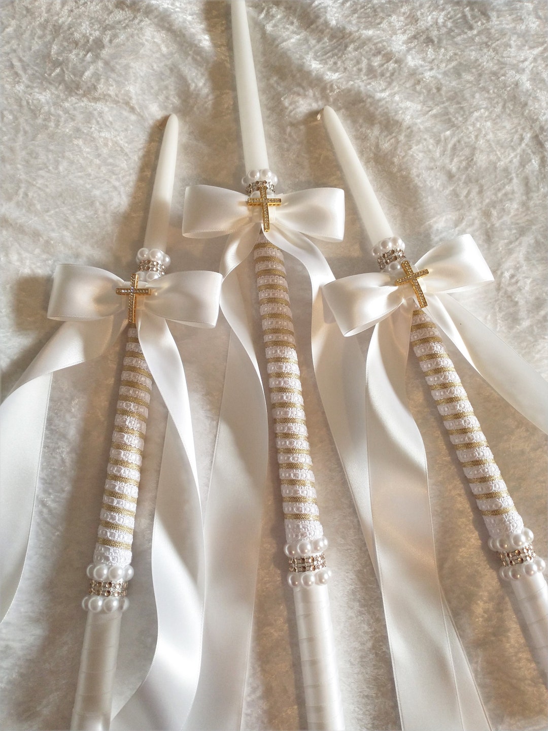 Baptism Candle Set, Ivory Gold Cross Greek Lambathes, Lambada, Greek ...