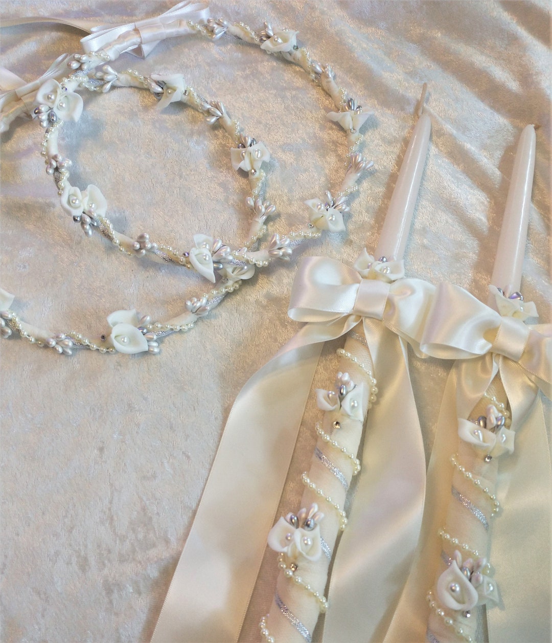 Stefana Crown Ivory Silver, Wedding Lambathes Set, Calla Lily Stefana ...