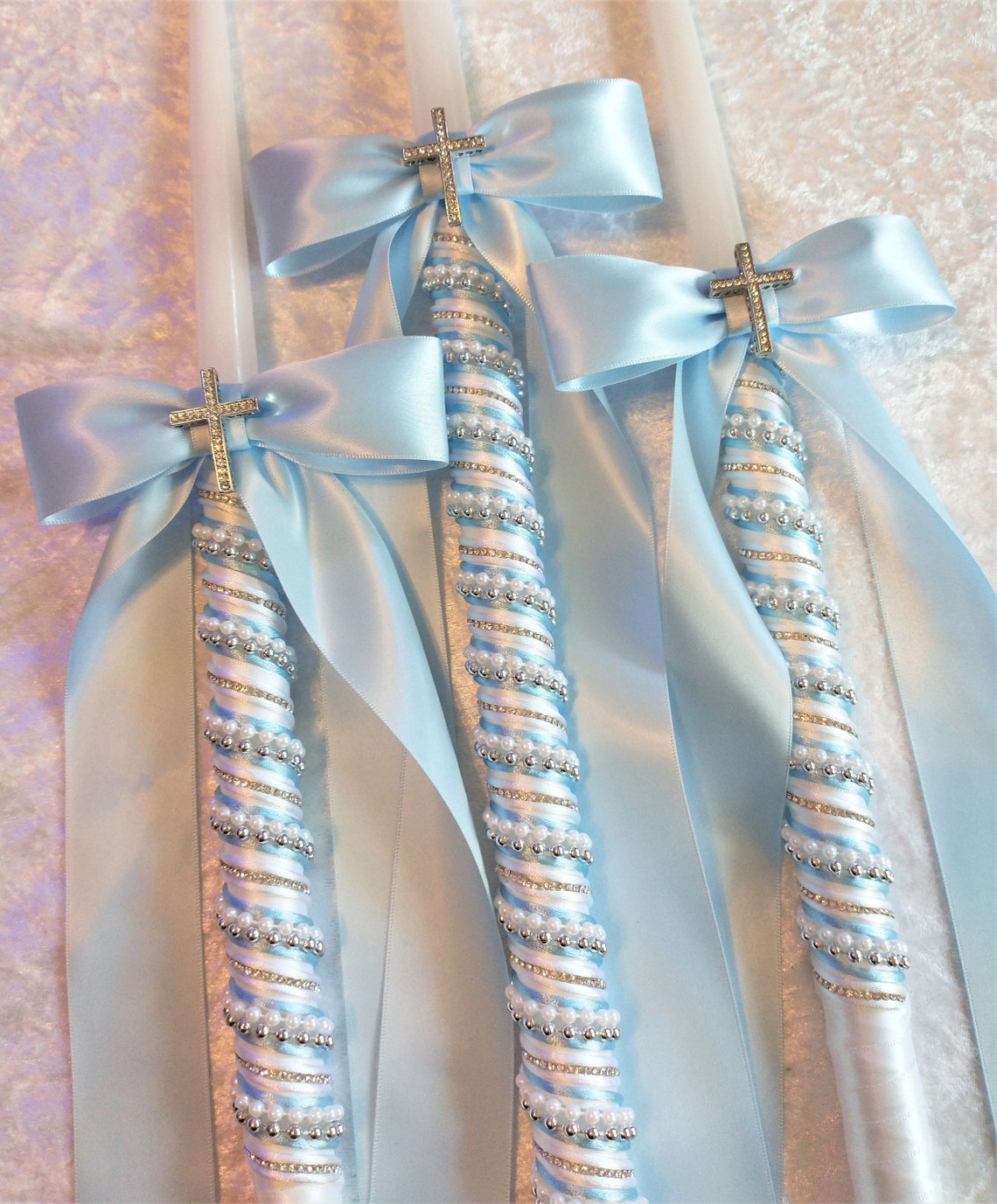 Baptism Candle Set Boy Lambades Baptism Blue Baptism - Etsy