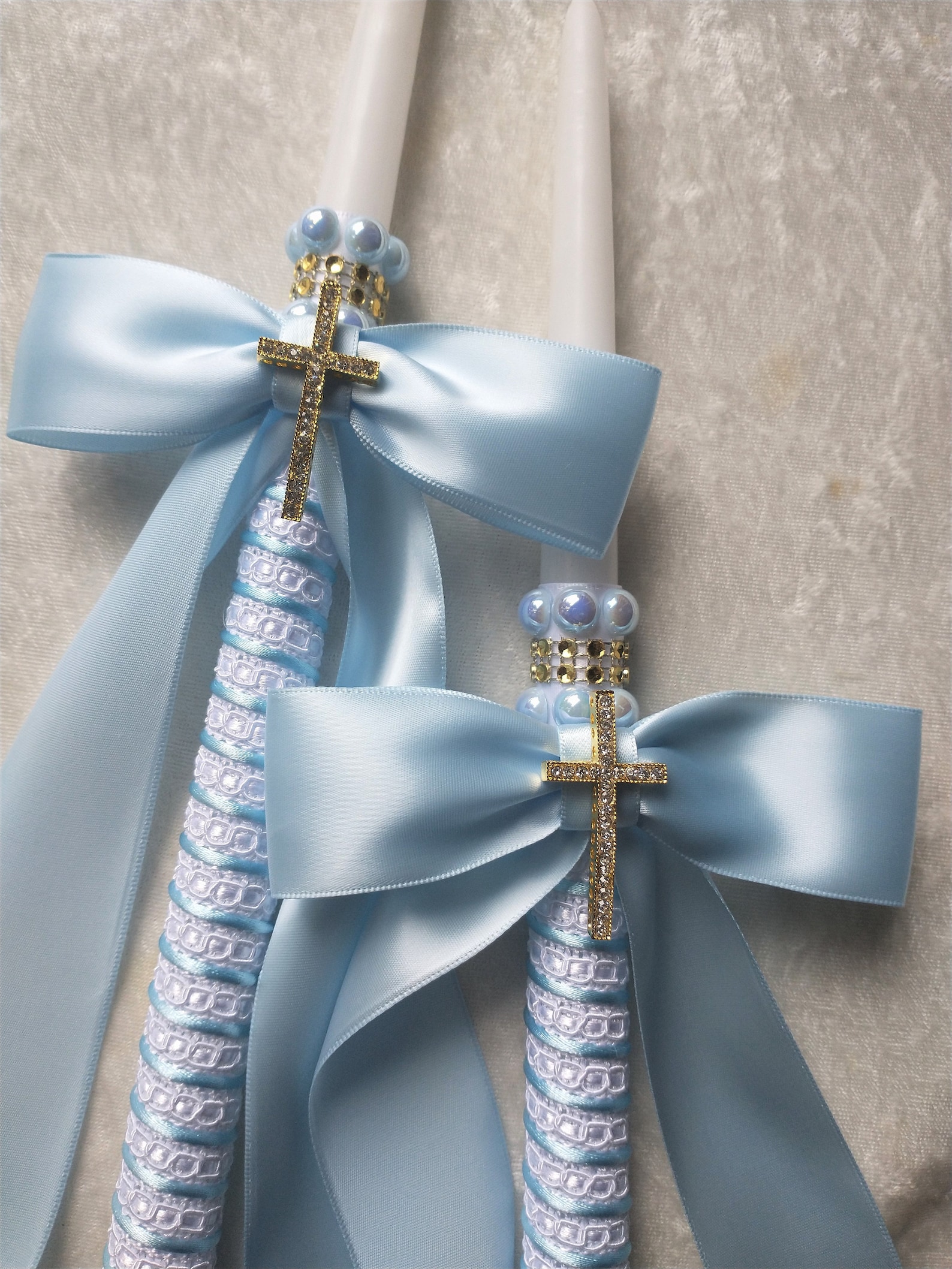 Boy Baptism Candle - Lambades Baptism - Blue Baptism Candle - Palm ...