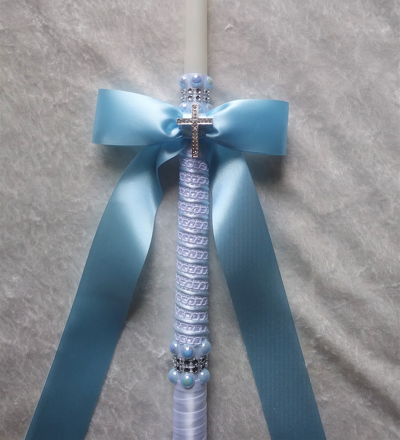 Boy Baptism Candle - Lambades Baptism - Blue Baptism Candle - Palm ...