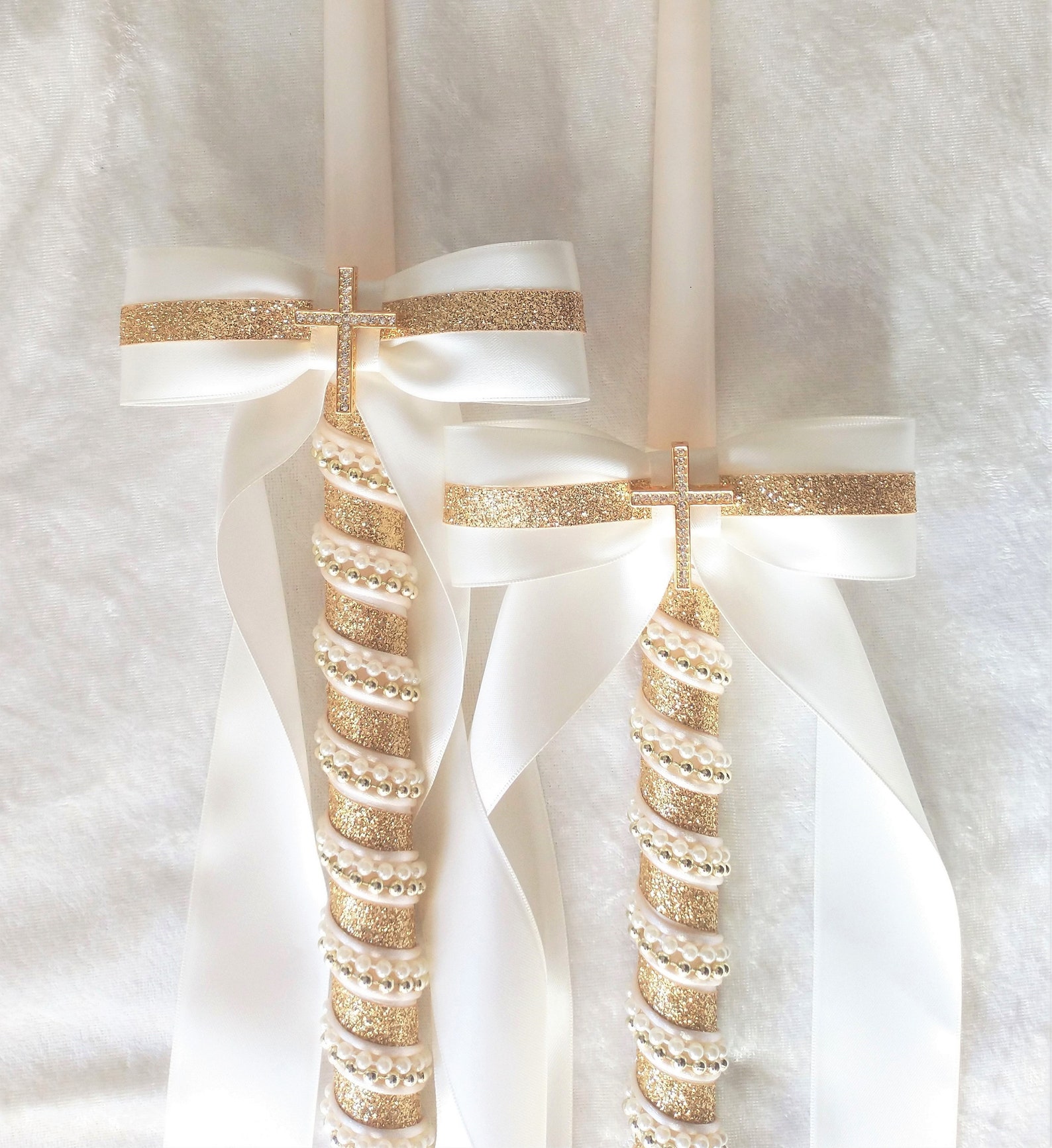 Gold Cross Candles, Baptism Lambathes, Baptism Candle Orthodox, Greek ...