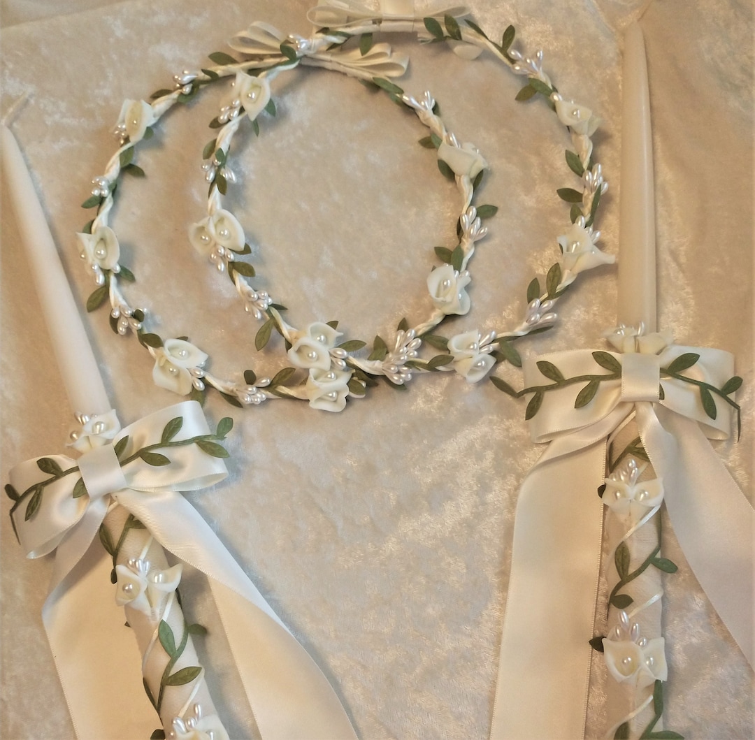 Greek Stefana Crowns, Wedding Lambathes Set, Calla Lily Stefana ...