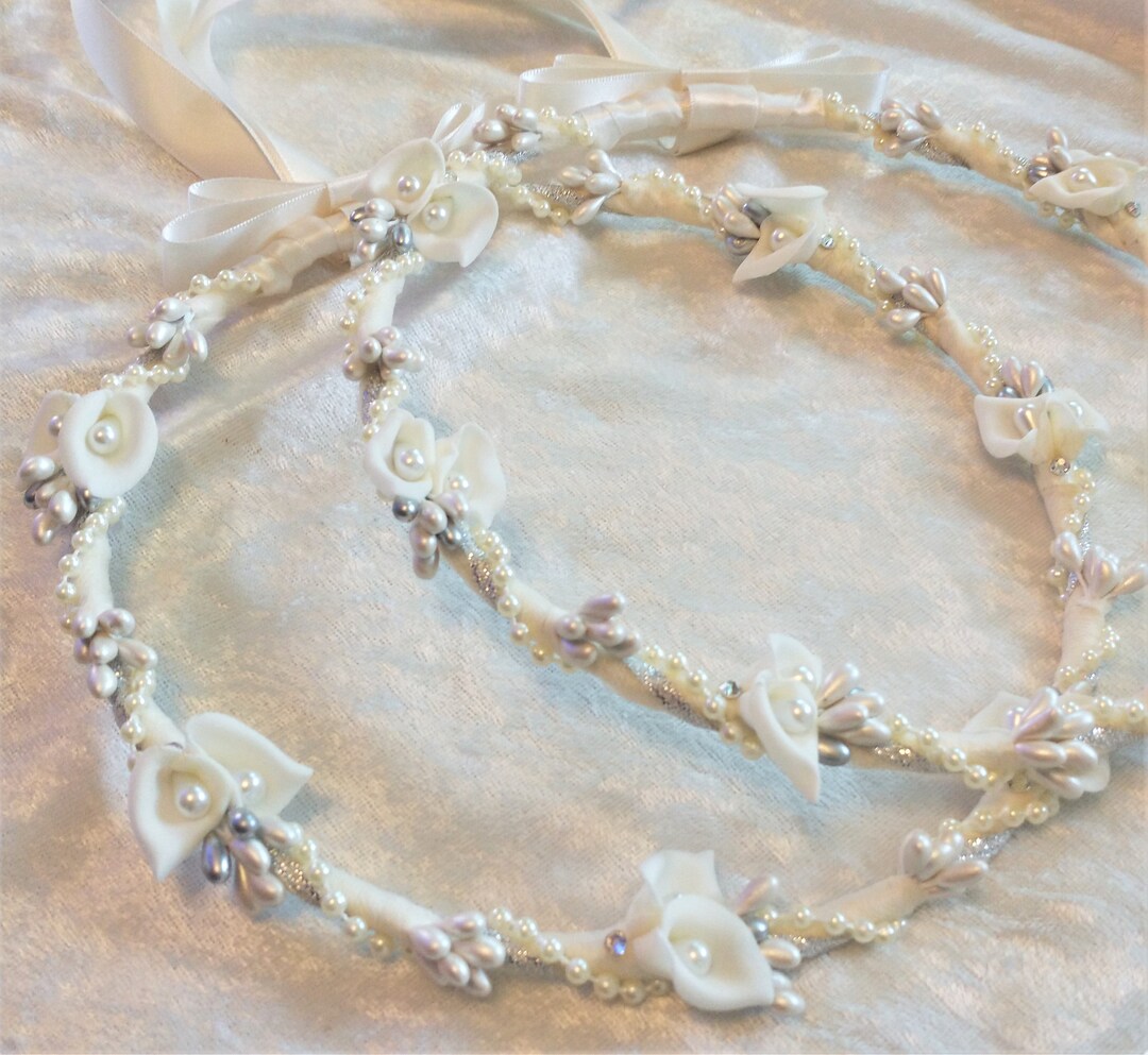 Stefana Crowns, Ivory Silver Calla Lily Stefana, Greek Wedding Crowns ...