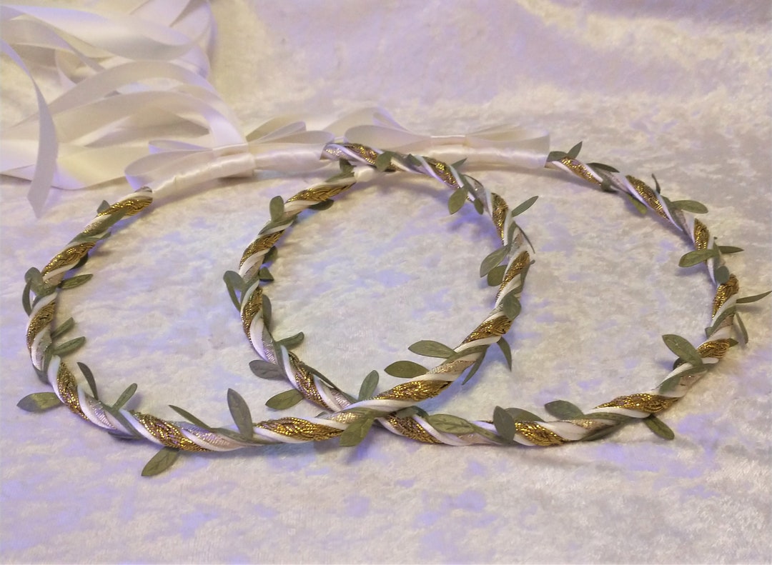 Olive Leaf Stefana Crowns, Greek Orthodox Stefana, Ivory Gold and Green ...