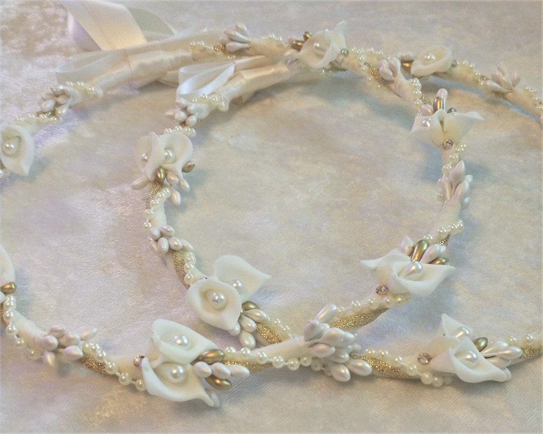 Stefana Crowns, Ivory Gold Calla Lily Stefana, Greek Wedding Crowns ...