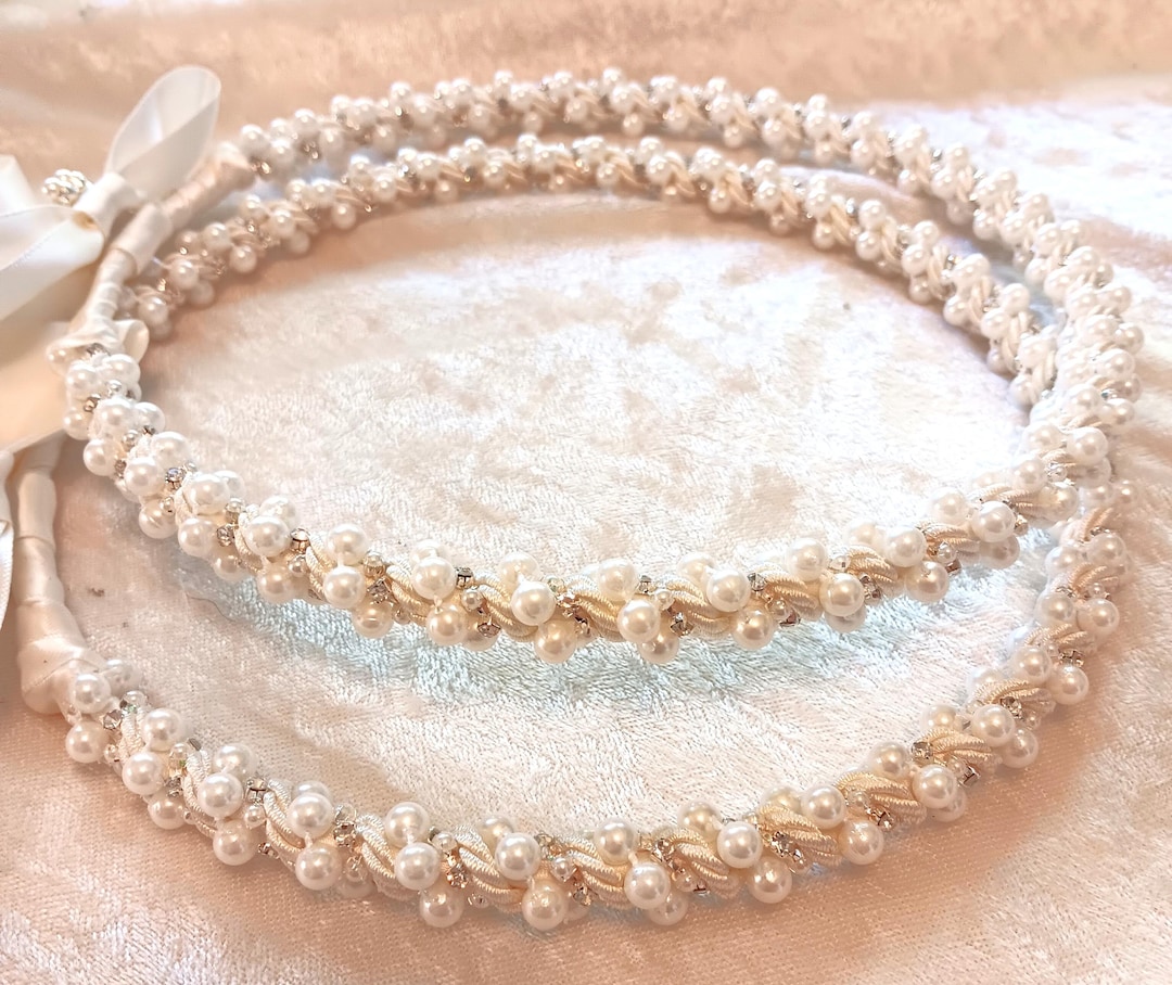 Stefana Crowns Pearl, Greek Wedding Crowns, Ivory Stefana Set - Etsy