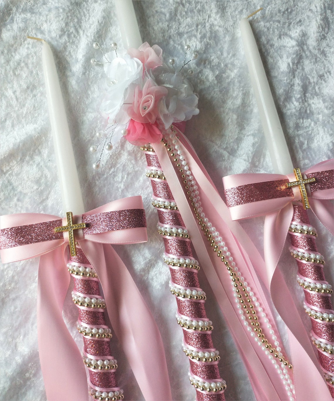 Greek Baptism Candle Set - Orthodox Baptism Candles - Pink Lambathes ...
