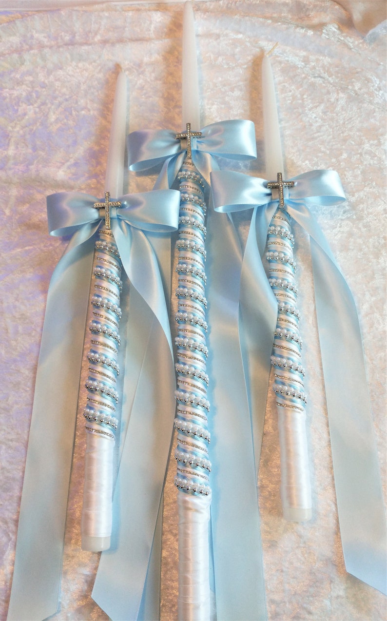 Baptism Candle Set Boy Lambades Baptism Blue Baptism - Etsy