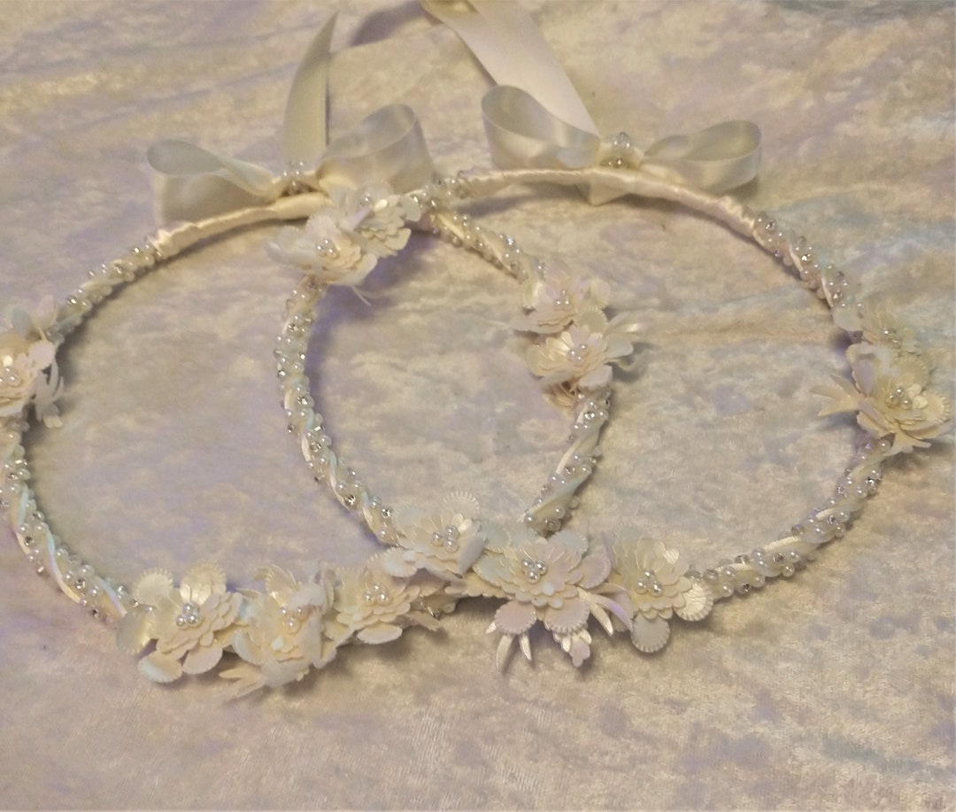 Greek Stefana Set, Ivory Floral Wedding Stefana, Orthodox Wedding ...