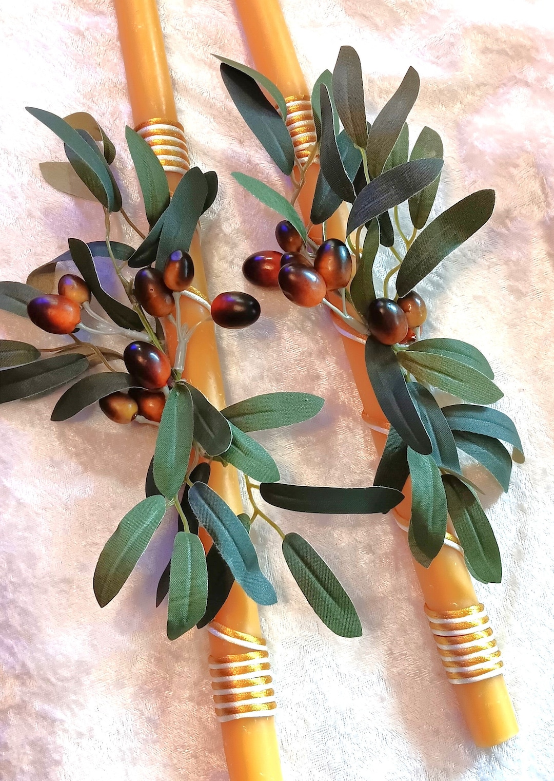 Orthodox Candle Set / Greek Olive Leaf Wedding Candles / Pure Beeswax ...