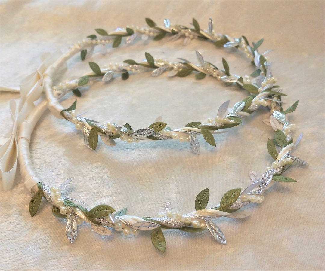 Olive Leaf Stefana Crowns, Ivory Silver Greek Orthodox Stefana ...